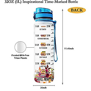 64HYDRO 32oz 1Liter Motivational Water Bottle with Time Marker, Book Lover Inspiration Just A Girl Who Loves Books HNP0207004 Water Bottle