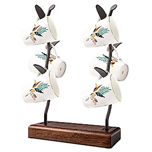 FENTEC Mug Holder, Double Row Countertop Mug Tree, Mug Holder for Counter, Tea Cup Organizer Rack, Coffee Bar Accessory & Kitchen Organizer, Black