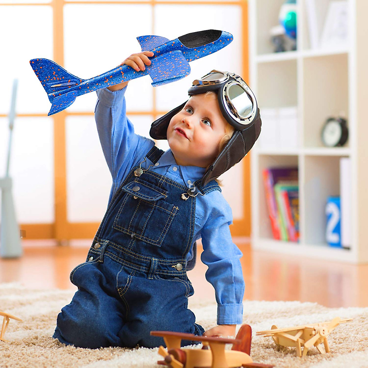 WATINC 2pcs 13.5inch Airplane, Manual Throwing, Fun, challenging, Outdoor Sports Toy, Model Foam Airplane, Blue & Orange Airplane (WT-Airplane 2Pcs)