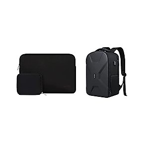 MOSISO Neoprene Sleeve Bag with Small Case Compatible with 13-13.3 inch Laptop & 15.6-16 inch Waterproof Hardshell Laptop Backpack with USB Charging Port, Black