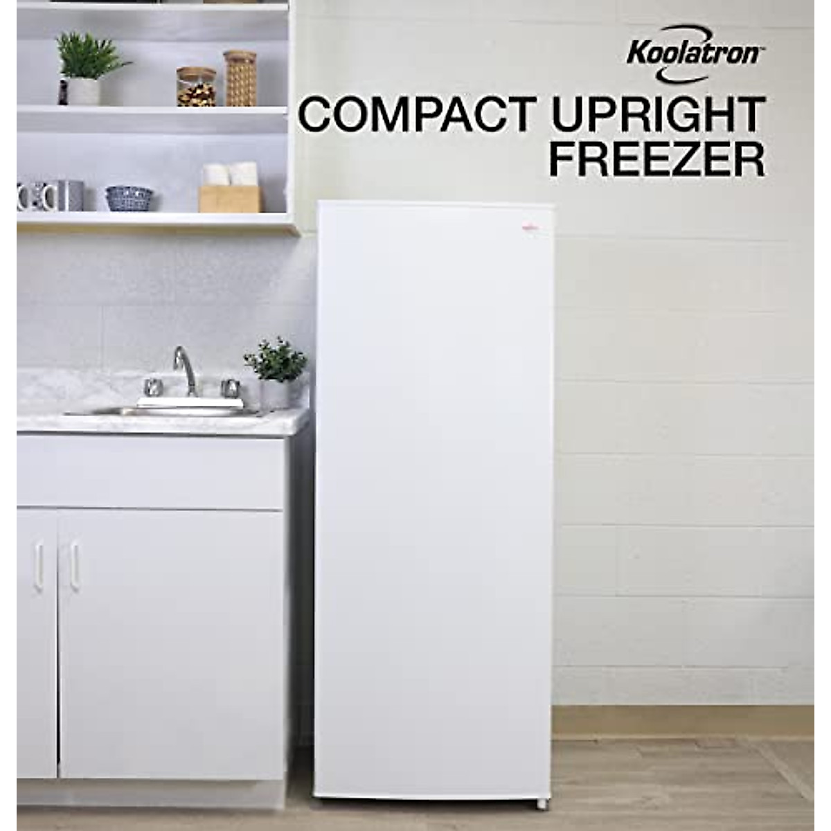 Koolatron Compact Upright Freezer, 5.3 cu ft (150L), White, Manual Defrost Design, Space-Saving Flat Back, Reversible Door, for Home, Apartment, Condo, Cottage
