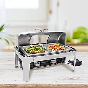 Electric Buffet Food Roll Top Chafing Dish Servers and Warmers with Cover 2 Pans 9.5Quart for Buffet Commercial Food Warmer Steam Table/2458