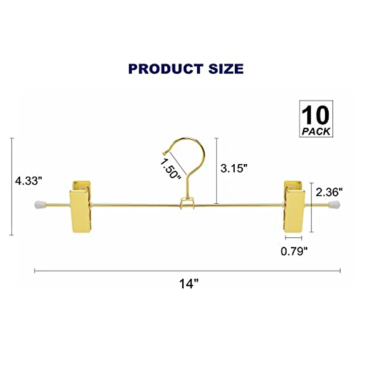 Amber Home Extra Length 14" Shiny Gold Metal Pants Hangers 10 Pack, Adjustable Big Clip Metal Skirt Hangers, Gold Clip Hangers for Jeans Trouser (10 Pack)