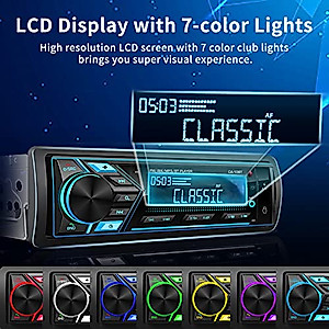 Bluetooth Single Din Car Radio: Marine Stereo Receivers - Multimedia Car Audio with AM FM | USB SD AUX-in | 2.1A Quick Charge | APP Control | LCD Display