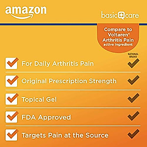 Amazon Basic Care Arthritis Pain Relieving Gel, Diclofenac Sodium Topical Gel, 1% (NSAID),150 Grams