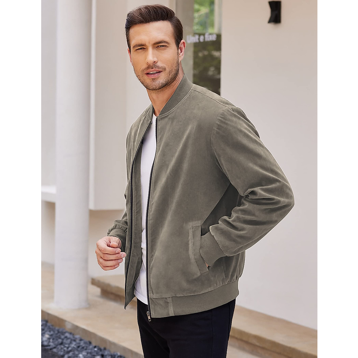 COOFANDY Mens Varsity Bomber Jacket Casual Lightweight Jackets Vintage Suede Coat