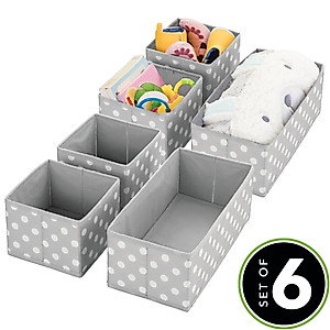 mDesign Fabric 3-Piece Divider Drawer Organizer Bin, Nursery Dresser, Closet, Changing Table Organization, Hold Clothes, Toys, Diaper, Bib, Blanket, Lido Collection, 2 Pack, Gray/White Polka Dot