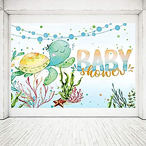 MEHOFOTO 7x5ft Ocean Baby Shower Photography Backdrop Under The Sea Sea Turtle Boy Party Decoration Starfish Ocean Theme Baby Shower Photo Studio Booth Background Banner for Cake Table Supplies
