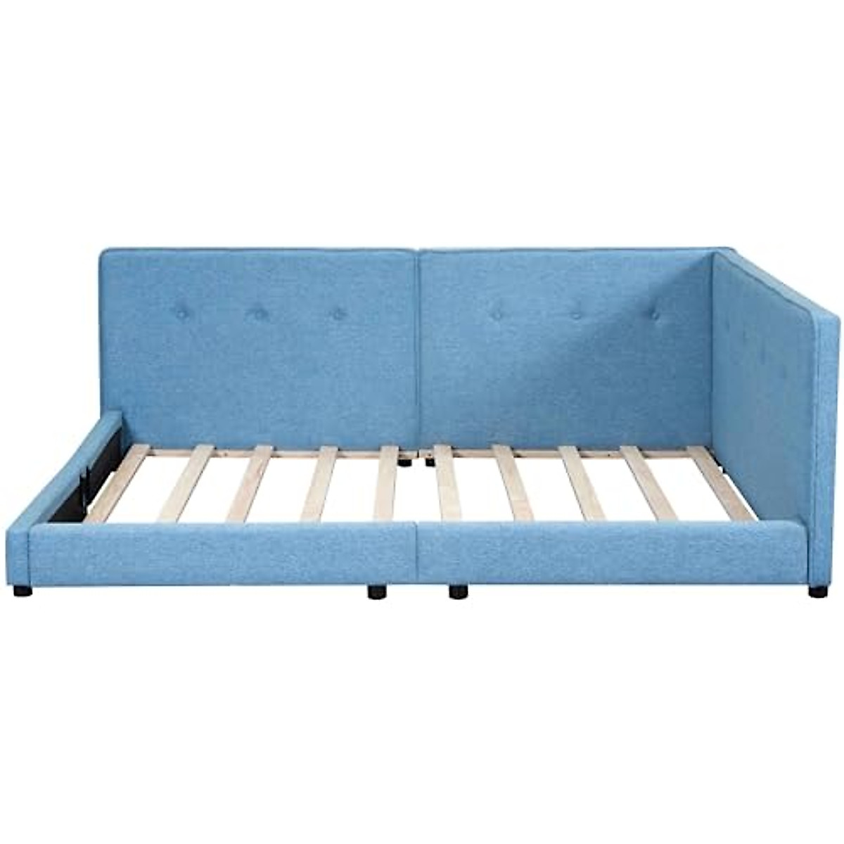 ATY Upholstered Queen Size Daybed with 2 USB Ports, Sofa Bed Platform Bedframe with Slat Support, No Box Spring Needed, for Bedroom, Livingroom, Guestroom, Easy Assembly, Blue