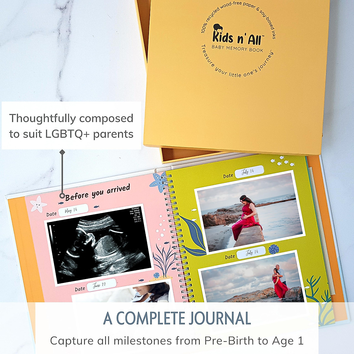 Baby Memory Book for Girl or Boy - First Year Unisex Ocean Keepsake to Log Newborn 1st Milestone - Gender Neutral Sea Photo Album Dairy - Nautical Themed Stuff Journal - Elegant New Parents Baby Gifts