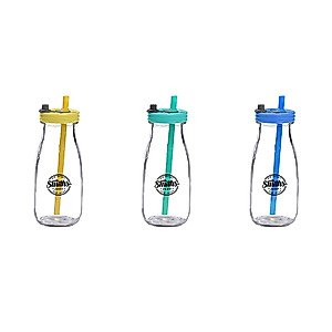 Smiths Mason Jars Set of 9 Mini Glass Milk Bottles 300ml Splash Proof Lids and Reusable Drinking Straws for Kids | General Use Kids Home