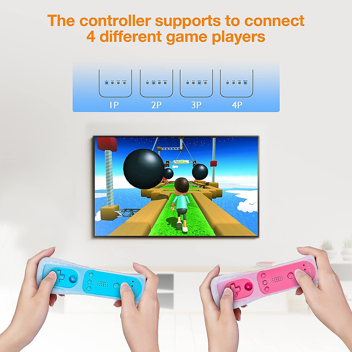 2-Pack Wii Remote Controller, 2 in 1 Wii Remote with Motion Plus for Nintendo Wii and Wii U, Wireless Wii Controller with Silicone Case and Wrist Strap (Pink and Blue)