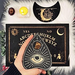 OKDOKEY Black Spirit Board & Tarot Card Stand Kit(3PC) | Black Wooden Laser Engraved Spirit Board | Unique Metaphysical Spirit Game | Talking Board | Seance |Witch Personalized Gift—Classic Series