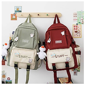 Aesthetic Kawaii Back To School Large Capacity 14 Inch Laptop Backpack For Teen Girls Women With Free Pendant Plaid School (Green)