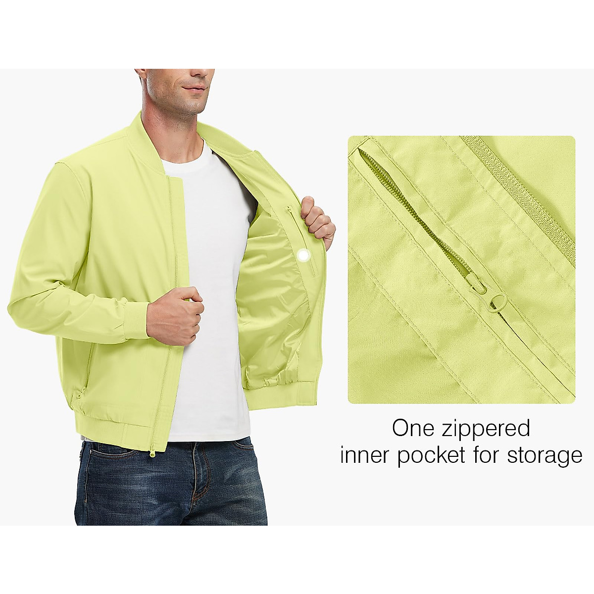 Rdruko Men's Lightweight Bomber Jacket Casual Stylish Fashion Coat Windbreaker(Lemon, US M)