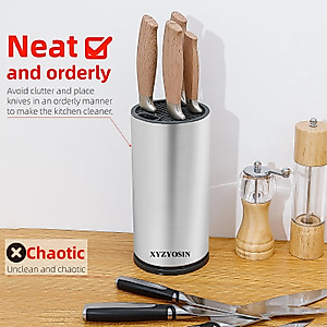 Stainless Steel Universal Knife Block, Round Knife Holder with Scissors Slot Kitchen Knife Storage Space Saver Knife Organizer Detachable for Easy Cleaning