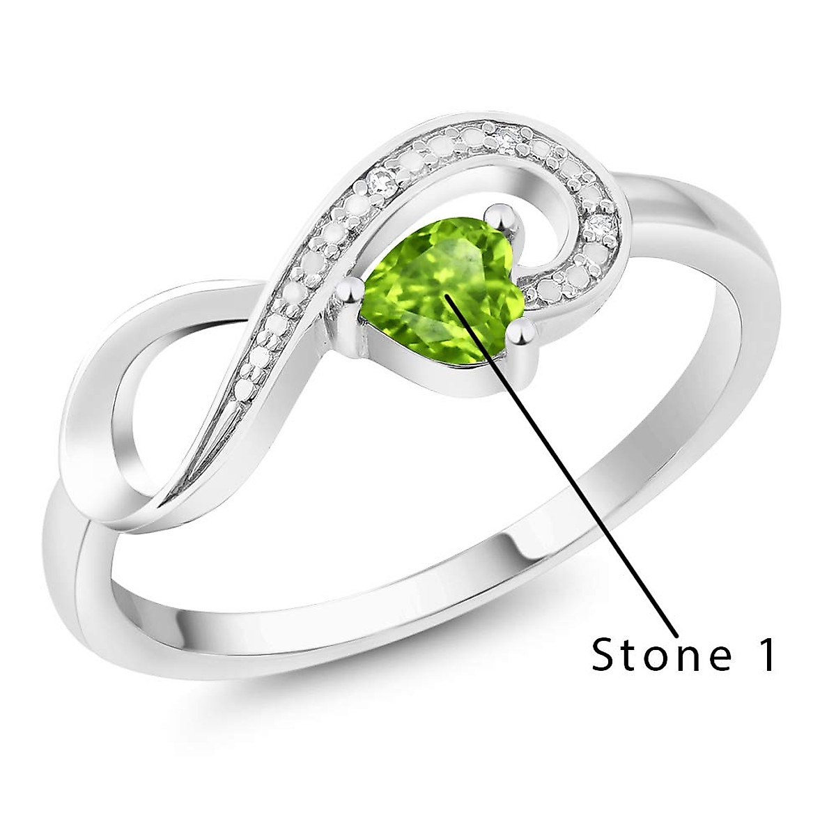 Gem Stone King 10K White Gold 4MM Heart Gemstone Birthstone & White Diamond Accent Infinity Ring | Heart Shape Wedding Engagement Anniversary Promise Ring For Women