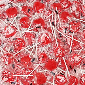 Red Heart Lollipops - 5 Pounds Bulk - Approx 200 ct - Heart Candy Strawberry Flavored