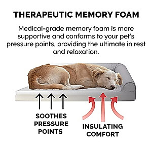 Furhaven Medium Memory Foam Dog Bed Pinsonic Quilted Paw L Shaped Chaise w/ Removable Washable Cover - Titanium, Medium