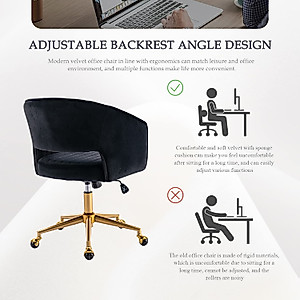 Velvet Office Desk Chair, Modern Adjustable Home Desk Chair with Wheels, Swivel Vanity Chair for Bedroom, Office, Vanity Study (Black)