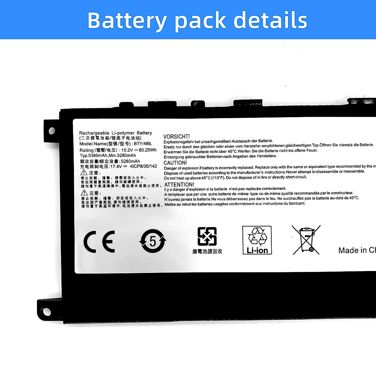 NBULBL BTY-M6L Laptop Battery Replacement for MSI GS65 GS75 Stealth Thin 8SE 8SF 8SG 8RF 9SD 9SE 9SF 9SG Modern 8RC P658SC WS65 9TM WS75 10TM Creator 8RD 8RE P75 PS63 GS60 Series MS-16Q2 MS-16Q3