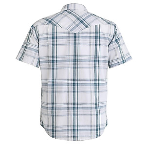 COEVALS CLUB Men's Western Cowboy Short Sleeve Pearl Snap Casual Plaid Work Shirts (White Plaid #28 L)