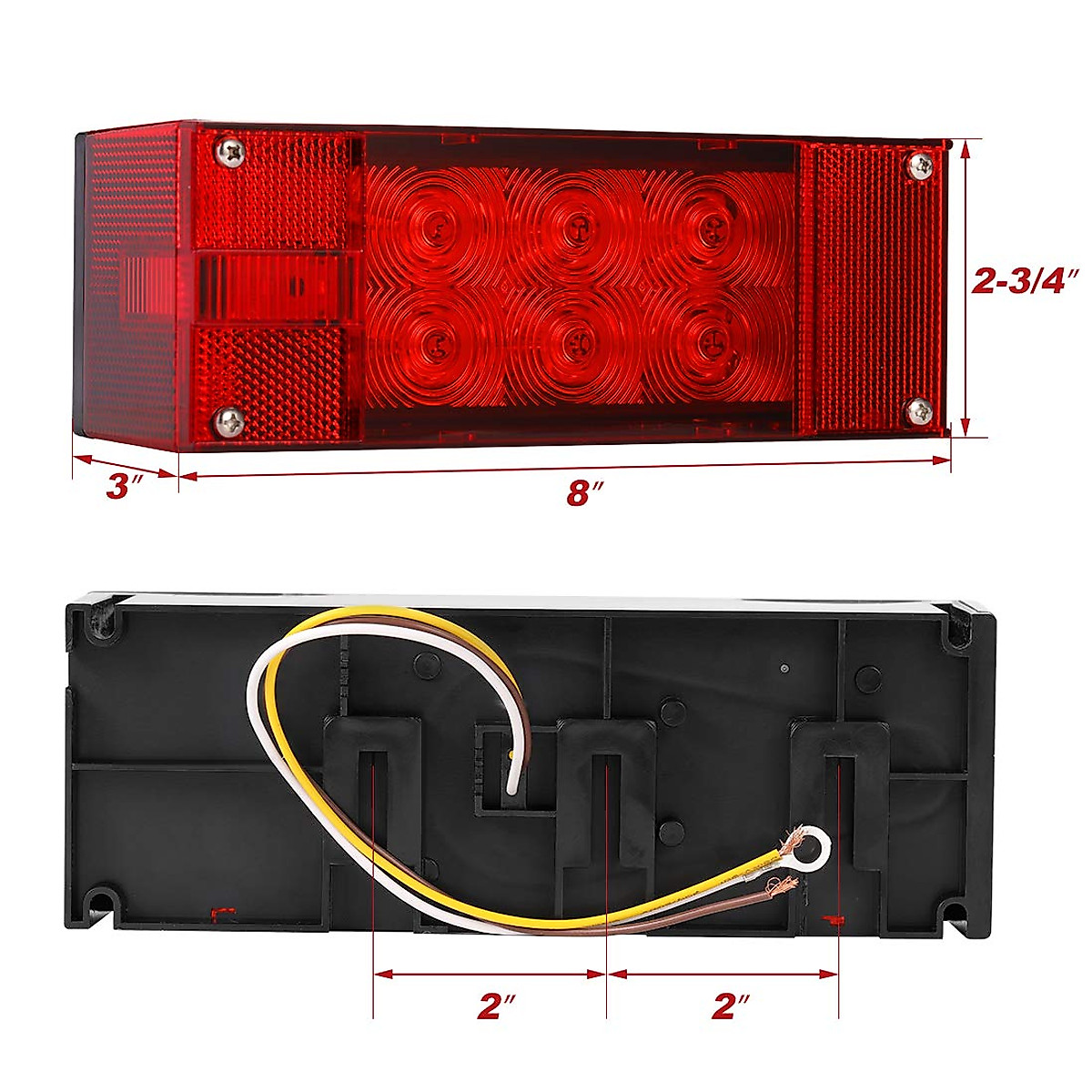 CZC AUTO 2PCS 12V LED Submersible Low Profile Rectangular Trailer Lights, Tail Stop Turn Running Lights Kit, Sealed for Boat Trailer Truck Marine