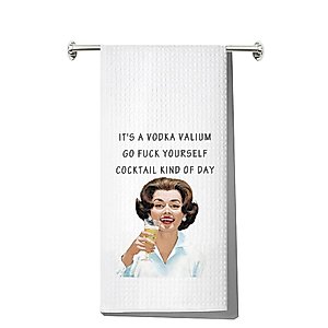 LEVLO Funny Retro Sassy Kitchen Towel Retro Housewife Gift It's a Vodka Valium Go F*ck Yourself Cocktail Kind of Day Tea Towels Waffle Weave Kitchen Decor Dish Towels (It's a Vodka)