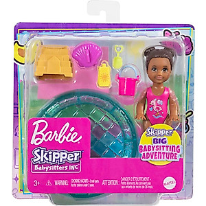 Barbie Skipper Babysitters Inc Small Doll & Accessories Playset with Brunette Doll, Swimming Pool & Water-Themed Pieces