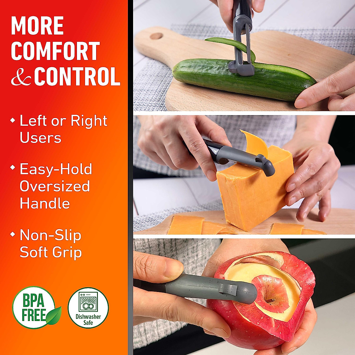 Mueller UltraGlide Swivel Vegetable Peeler for Kitchen with Ergonomic Non-Slip Handle - Fruit, Veggie, Apple, Cucumber, Potato Peelers, Stainless Steel