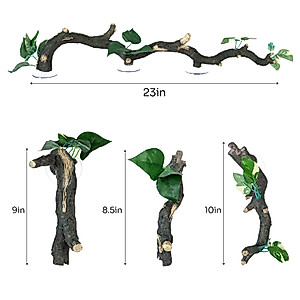 REPTIZOO 3 PCS Reptile Climbing Branch Terrarium Plants Decor with Suction Cup Resin Spliceable Corner Branch for Amphibian Snake Lizards Geckos Habitat Decor