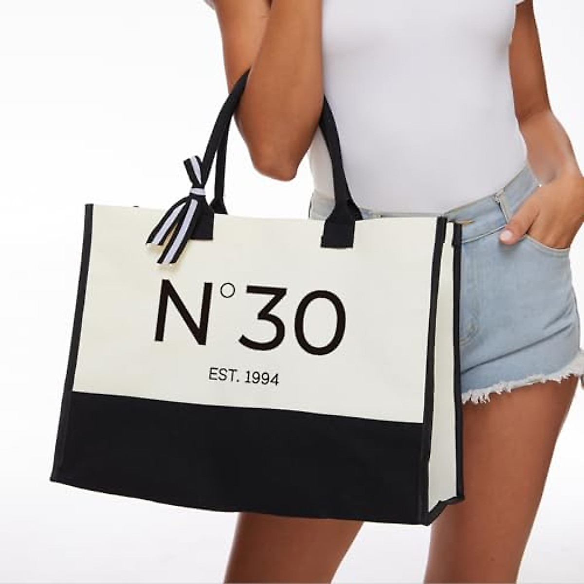 YUANHAO 30th Birthday Gifts for Her,1994 Birthday Gifts for Women,30th Birthday Gift Bag,30th Birthday Gifts for Women,Gifts for 30th Birthday Woman Canvas Tote Bag Beach Bag, Large