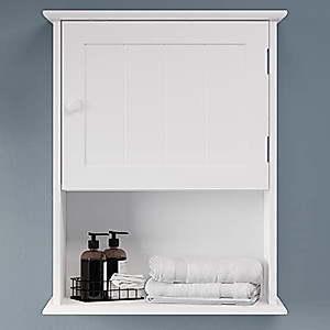 Lavish Home Wall-Mounted Cabinet – Kitchen, Pantry, Laundry Room Organizer with Open Shelf – Bathroom Storage Furniture (White)
