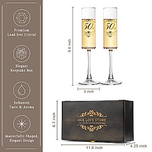 Urllinz 50th Wedding Anniversary Champagne Flutes Gifts-50th Anniversary Decorations,Best Anniversary Wedding Gift for Couples Parents,Set of 2 with Wooden Memory Keepsake Box
