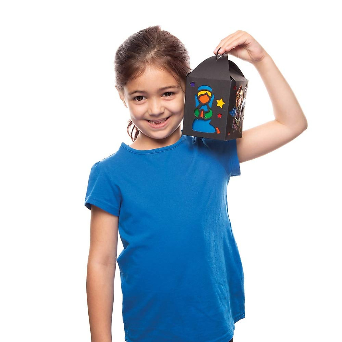 Baker Ross AT140 Nativity Stained Glass Lantern Kits - Pack of 4, Papercrafts for Kids to Decorate and Display During The Christmas Season, Assorted