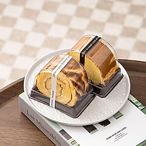 XIZHI 50 Pcs Roll Cake Box Set Single Personal Swiss Roll Container and 50 stickers,Clear Dome Plastic Muffin Cheese Pastry Dessert Sushi Fruits Display Food Storage Holder，Brown