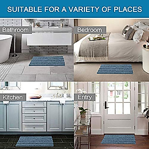 Bath Rugs for Bathroom Non Slip Bath Mats Extra Thick Chenille Striped Rug 20" x 32" Absorbent Non Skid Fluffy Soft Shaggy Washable Dry Fast Plush Mat for Indoor, Bath Room, Tub - Stone Blue