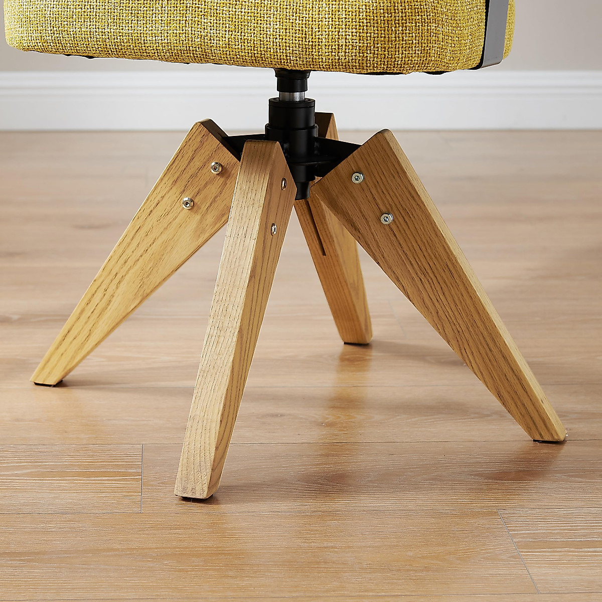 Art Leon Mid Century Modern Chair - Home Office Desk Chair No Wheels, Swivel Accent Chair with Oak Wood Legs, OTE Fabric Upholstered Side Arm Chair for Living Room Bedroom, Yellow