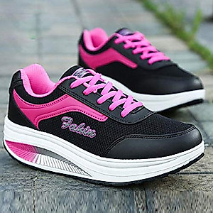 TUU Women Mesh Breathable Heightening Shoes Soft Bottom Round Toe Rocking Shoes Sneakers