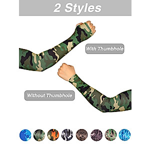 Bememo 8 Pairs UV Sun Protection Arm Sleeves Cooling Anti Slip Tattoo Cover Sleeves with Thumb Holes for Men Women(Camouflage)