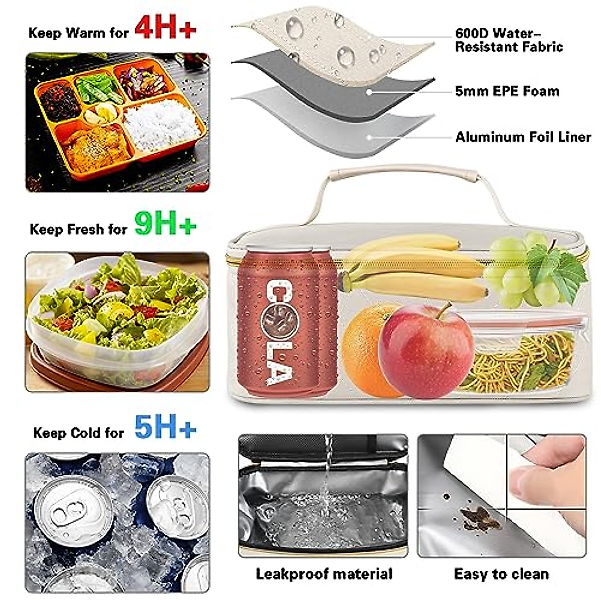 ZOMFELT Laptop Bag for Women, 15.6 inch Laptop Tote Bag with Lunch Bag & USB Charging Port, Large Waterproof Work Bag, Elegant Tote Bag for Women for Business, Work, Office, Travel, Nurse, Beige