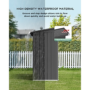 Bealife 5' x 3' Outdoor Storage Shed Clearance, Metal Outdoor Storage Cabinet with Single Lockable Door, Waterproof Tool Shed, Backyard Shed for Garden, Patio and Lawn(Grey)