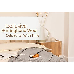 CURATED & COZY Herringbone Wool Throw Blanket, Ultra Soft Wool Throw Blanket for Couch, Sofa & Bed, Made with 100% Inner Mongolian Wool, Herringbone Pattern - 53" X 69" (Grey)