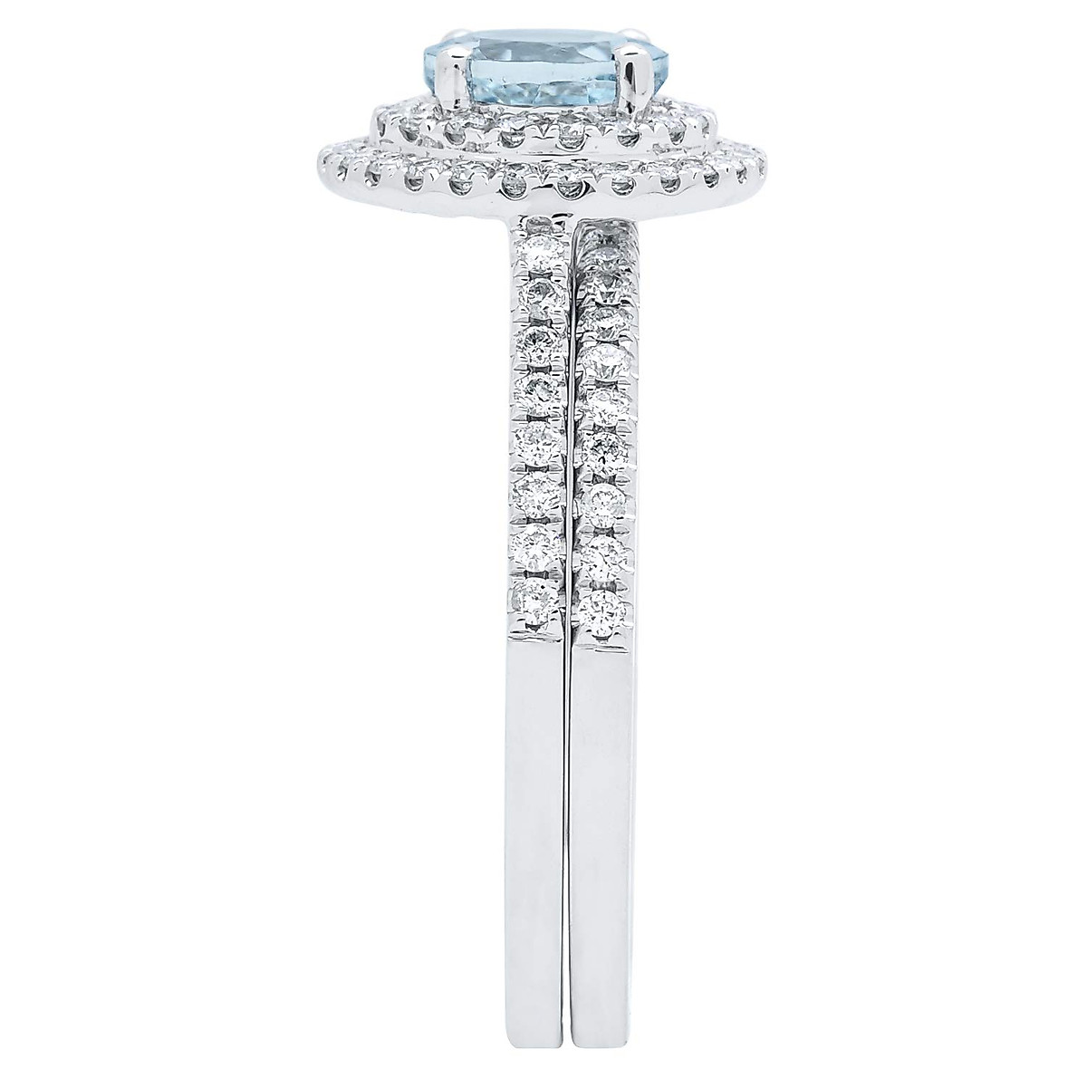 Gin & Grace 14K White Gold Blue Natural Diamond & Genuine Aquamarine Halo Style Engagement Propose Promise Ring for Women