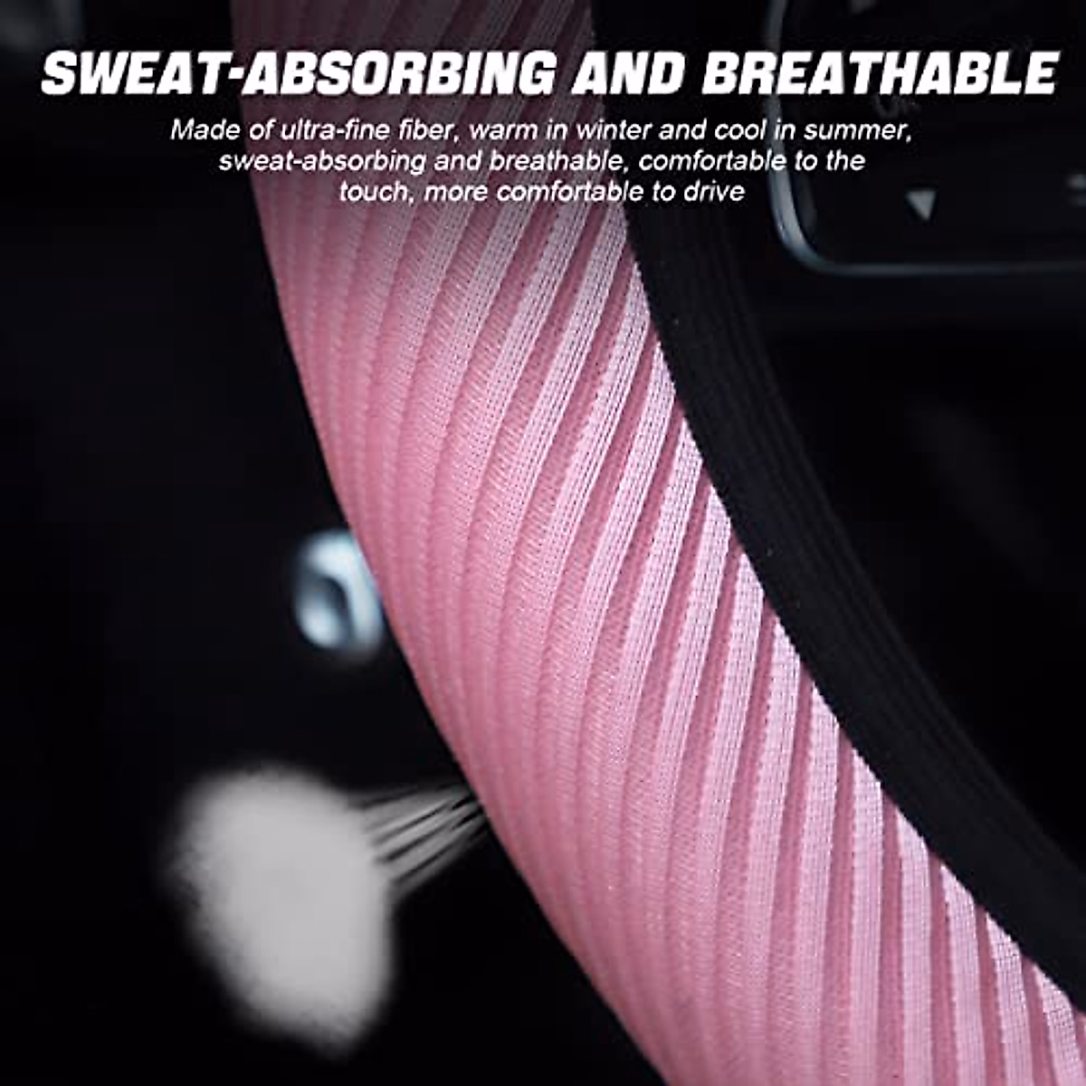 LoyaForba Car Steering Wheel Cover, Breathable Striped Mesh Auto Steering Wheel Protector, Universal Elastic Anti-Slip 15 inch for Men Women, Car Interior Accessories Fit for Most Vehicles (Pink)