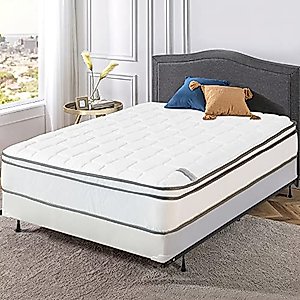 Mattress Solution 10-Inch Medium Plush Eurotop Pillowtop Innerspring Mattress and 4" Low Profile Wood Boxspring/Foundation Set, with Frame, 75" X 48", 1