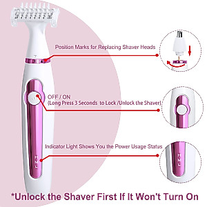 OBR KING Facial Hair Removal for Women 6 in 1 Electric Razor Nose Hair Trimmer Eyebrow Razor Bikini Pubic Hair Remover Cordless Body Hair Shaving Kit Electric Shaver with Safety Lock