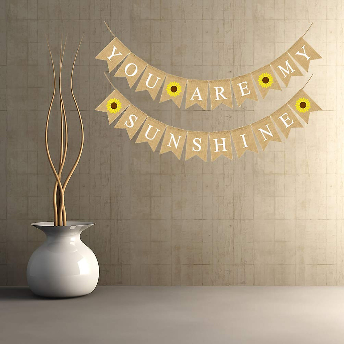 Amosfun You are My Sunshine Banner Sunflower Burlap Banner Swallowtail Linen Bunting Garland for Baby Shower Kids Birhday Party Wedding Decoration