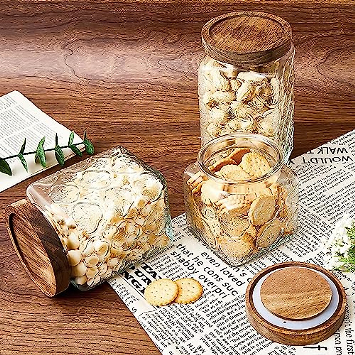 Gerrii 5 Pcs Vintage Glass Food Storage Containers 17/24/34 oz Glass Jar with Lid Begonia Pattern Glass Airtight Candy Jar Food Jars Canisters for Kitchen Counter Pantry Coffee Tea Beans (Square)