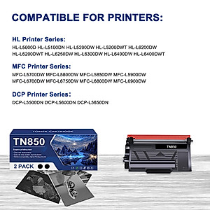 Toner Bank Compatible Toner Cartridge Replacement for Brother TN850 TN820 TN 850 TN-850 TN-820 HL-L6200DW MFC-L5850DW MFC-L5700DW HL-L5200DW MFC-L5900DW High Yield Printer New Version 2-Pack